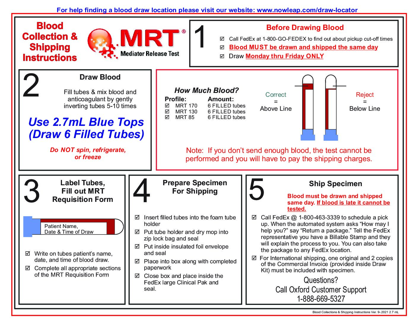 Specimen Collection & Shipping - Oxford Biomedical Technologies, Inc.